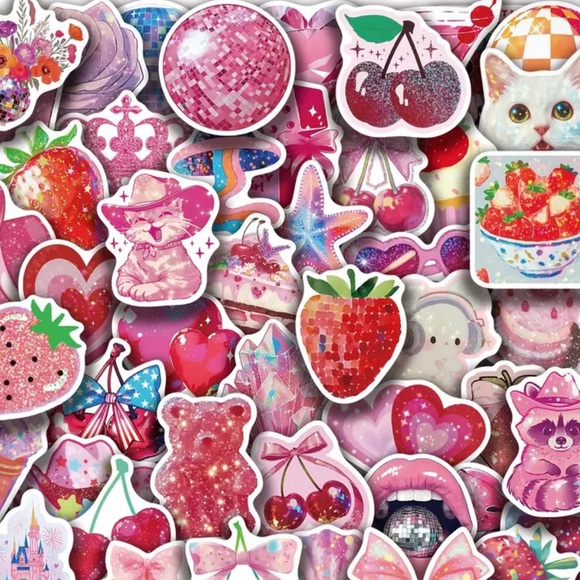 Design | 5 Sparkling Cherry And Strawberry Stickers | Poshmark